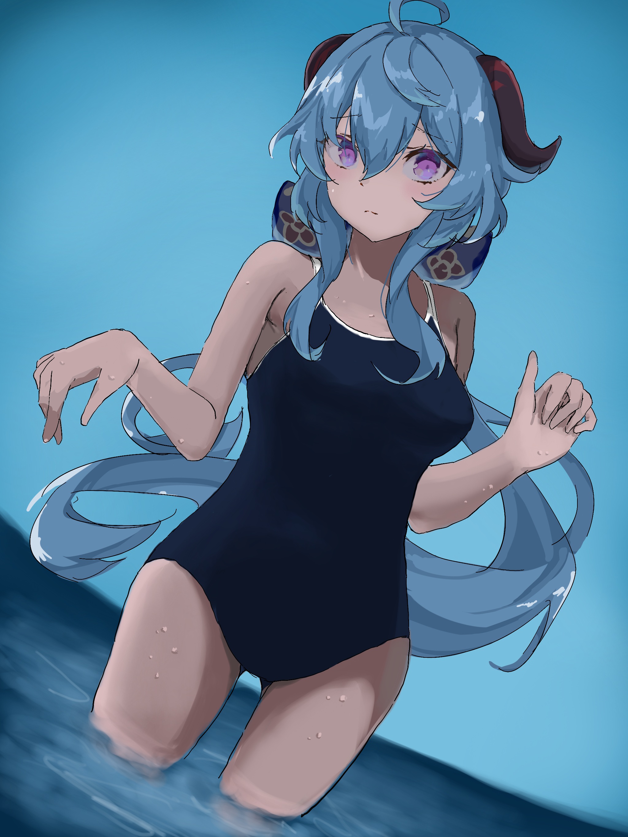 genshin impact ganyu horns school swimsuit swimsuits tagme wet | #839902 | yande.re